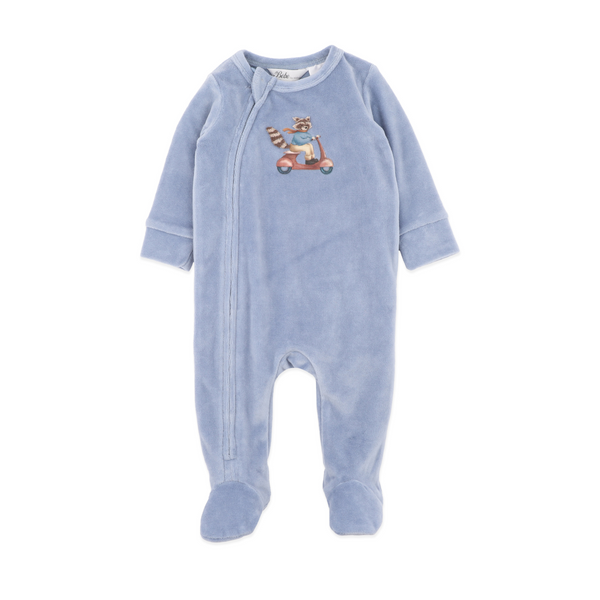 Bebe Alvin velour zip onesie - Dusky blue - Canterbury Kids