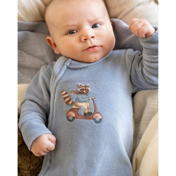 Bebe Alvin velour zip onesie - Dusky blue - Canterbury Kids