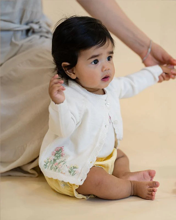 Bebe Bonnie Organic Hand Embroidered Cardigan - Cloud - Canterbury Kids