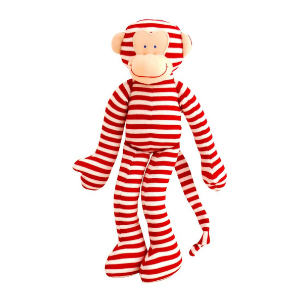 Alimrose Monkey Toy Rattle - Red stripe - Canterbury Kids